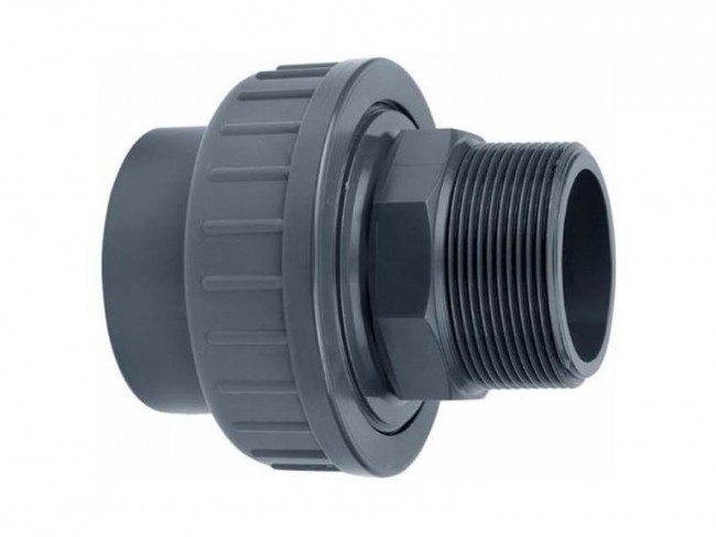 PVC Koppelstuk 3-delig - 50 mm lijm x 1 1/2" buitendraad | PoolPlaza